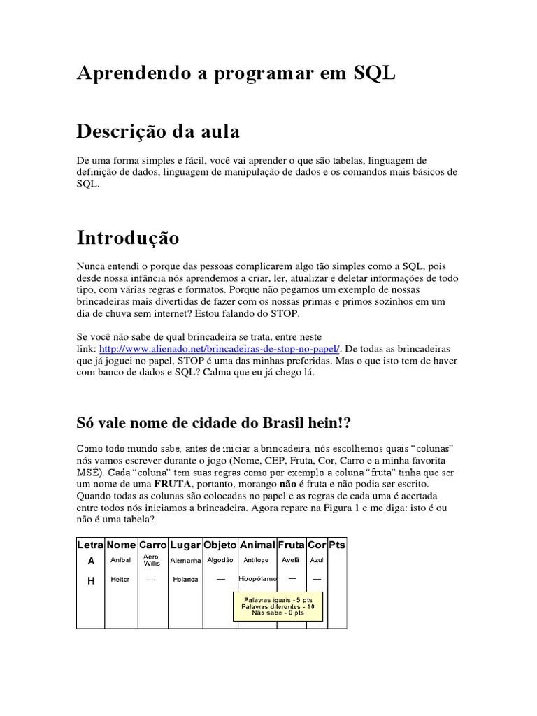 Aprendendo A Programar em SQL PDF | PDF | SQL | Dados