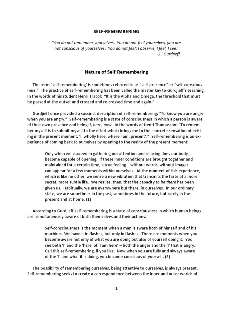 Self Remembering | PDF | Consciousness | Fourth Way
