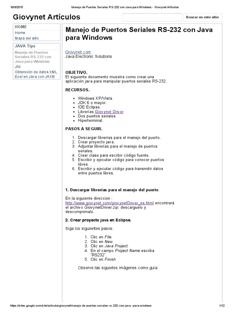 Manejo de Puertos Seriales RS-232 Con Java para Windows - Giovynet ...