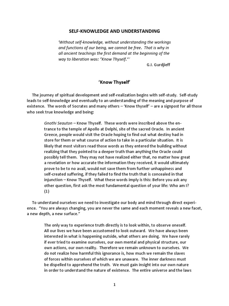 Self-Knowledge and Understanding | PDF | Thought | Mind