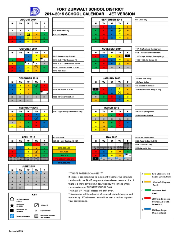 2014-2015 Fort Zumwalt School Calendar | PDF | Career & Growth