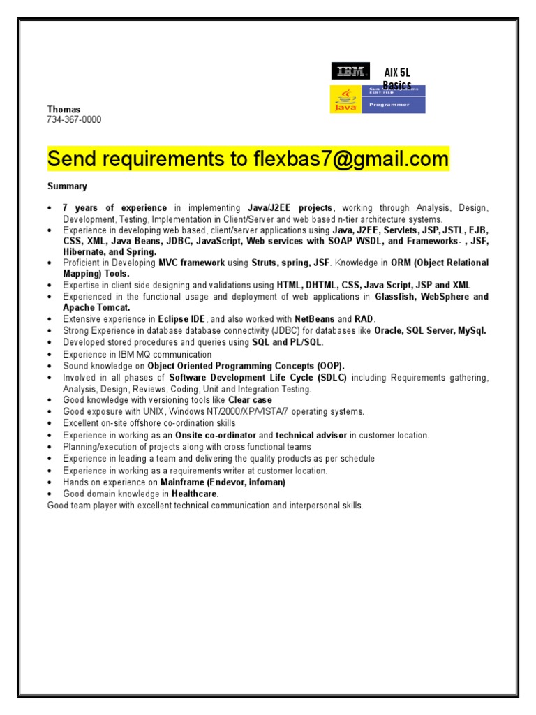 Thomas-Sr. Java Developer | Download Free PDF | Java Server Pages | Enterprise Java Beans