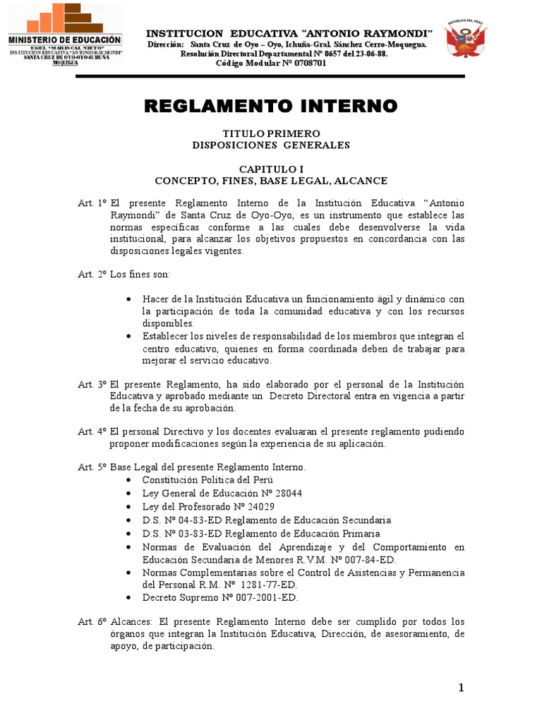 Reglamento Interno | PDF | Maestros | Educación primaria
