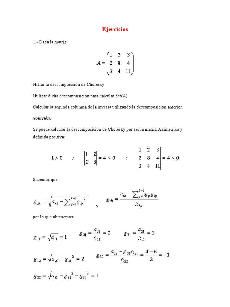 Descomposición de Cholesky | PDF | Teoría de la matriz | Matriz (Matemáticas)