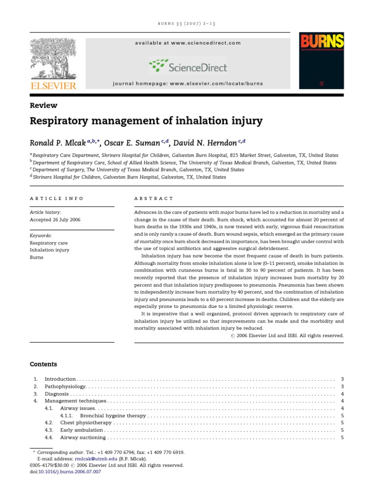 .Respiratory Management of Inhalation Injury | PDF | Exhalation ...