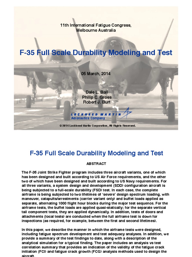 F-35 Full Scale Durability Modeling and Test | PDF | Lockheed Martin F ...