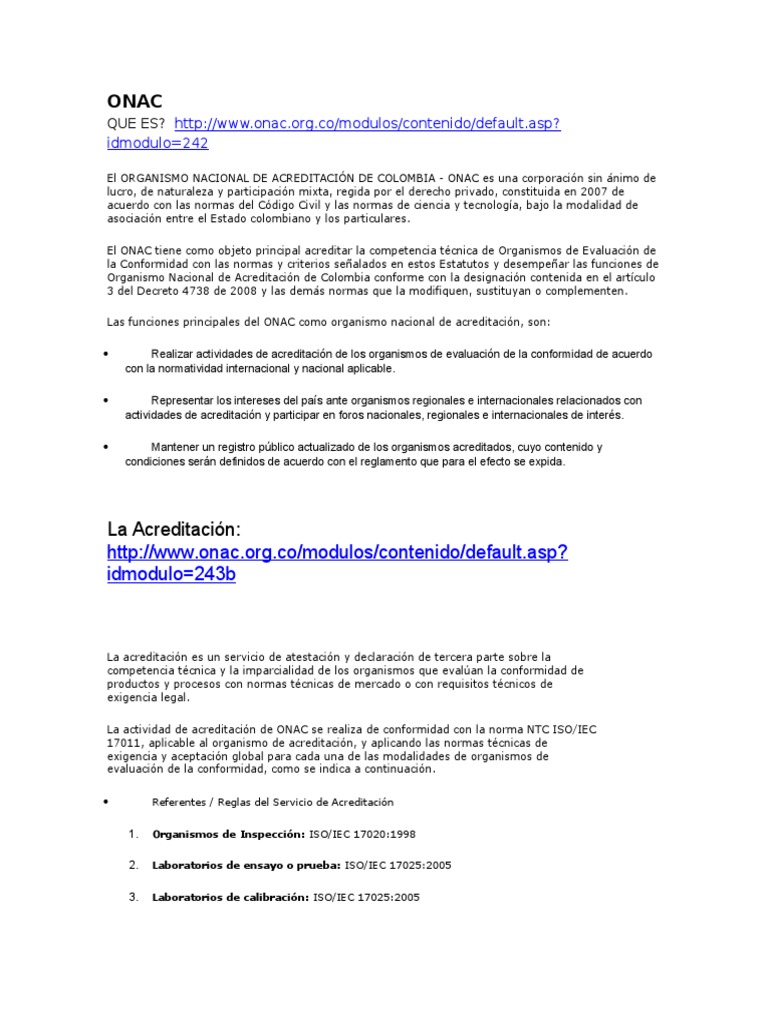 ONAC | PDF | Organización internacional para la estandarización ...