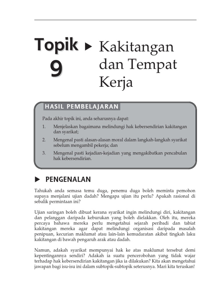 Topik 9 Kakitangan Dan Tempat Kerja | PDF