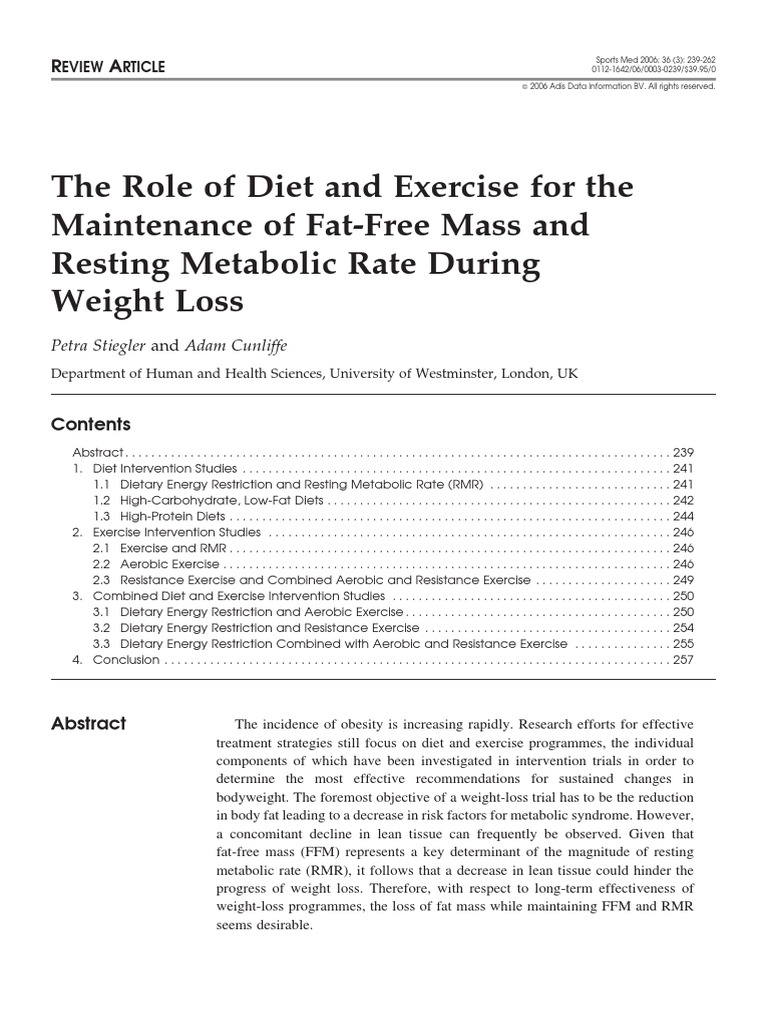The Role of Diet and Exercise For The Maintenance of FFM An RMR During ...