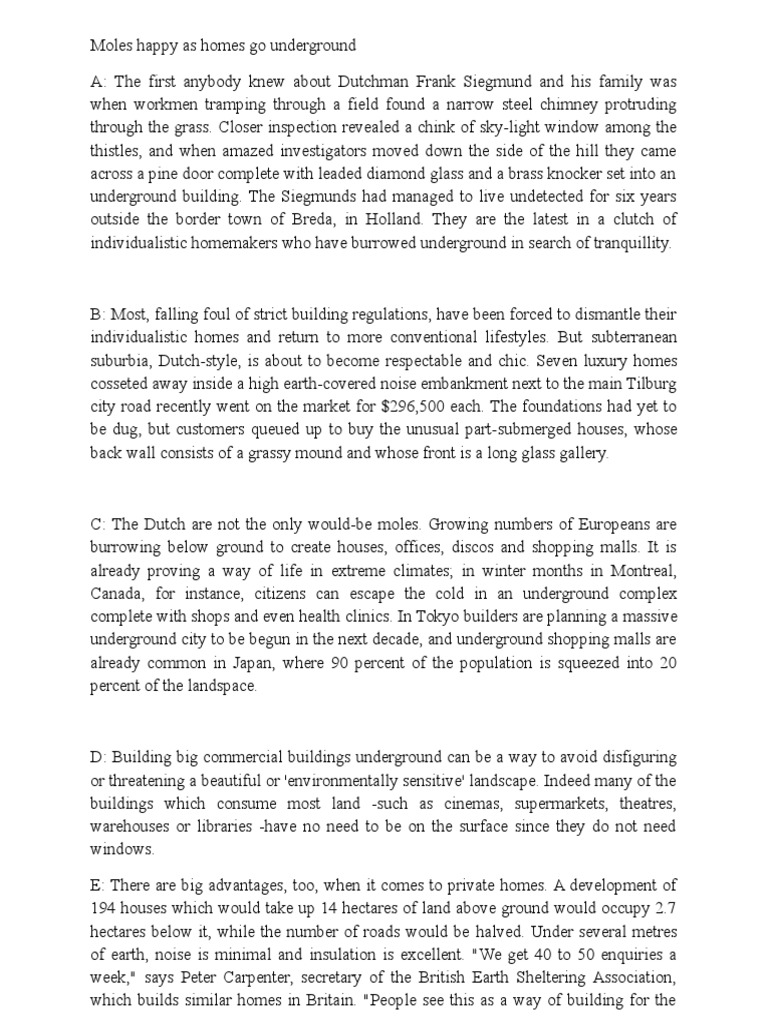 Moles Happy As Homes Go Underground | PDF | Apartment