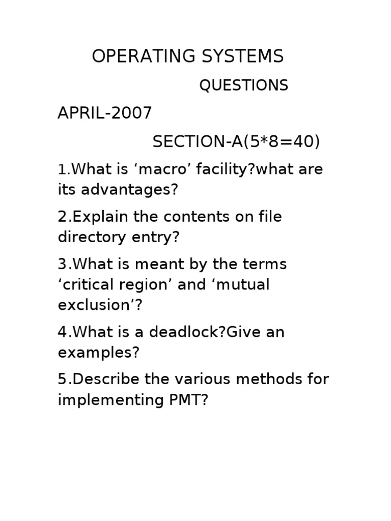 Operating Systems Exam Questions 2007 | PDF