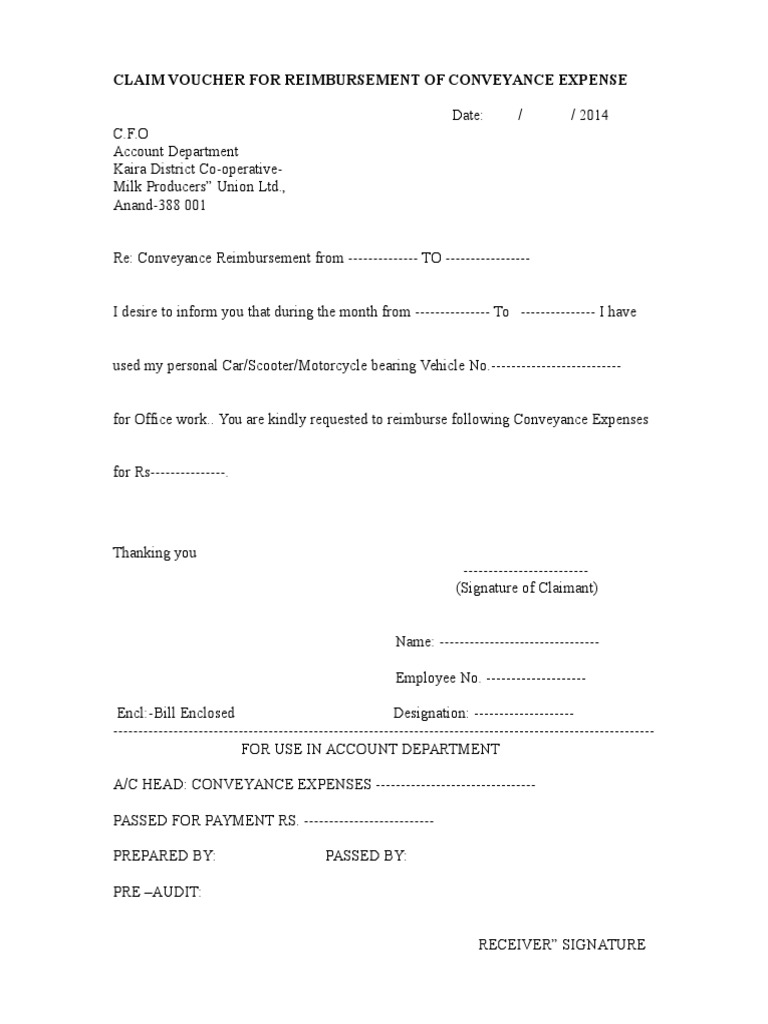 Claim Voucher For Reimbursement of Conveyance Expense | PDF