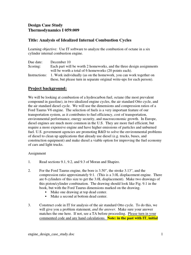 Engine Design Case Study | PDF | Internal Combustion Engine | Diesel Engine