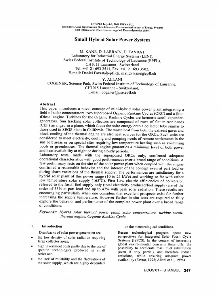 Small Hybrid Solar Power System: Ernciency,-Cost, Optimizï 3: 1liijil ...