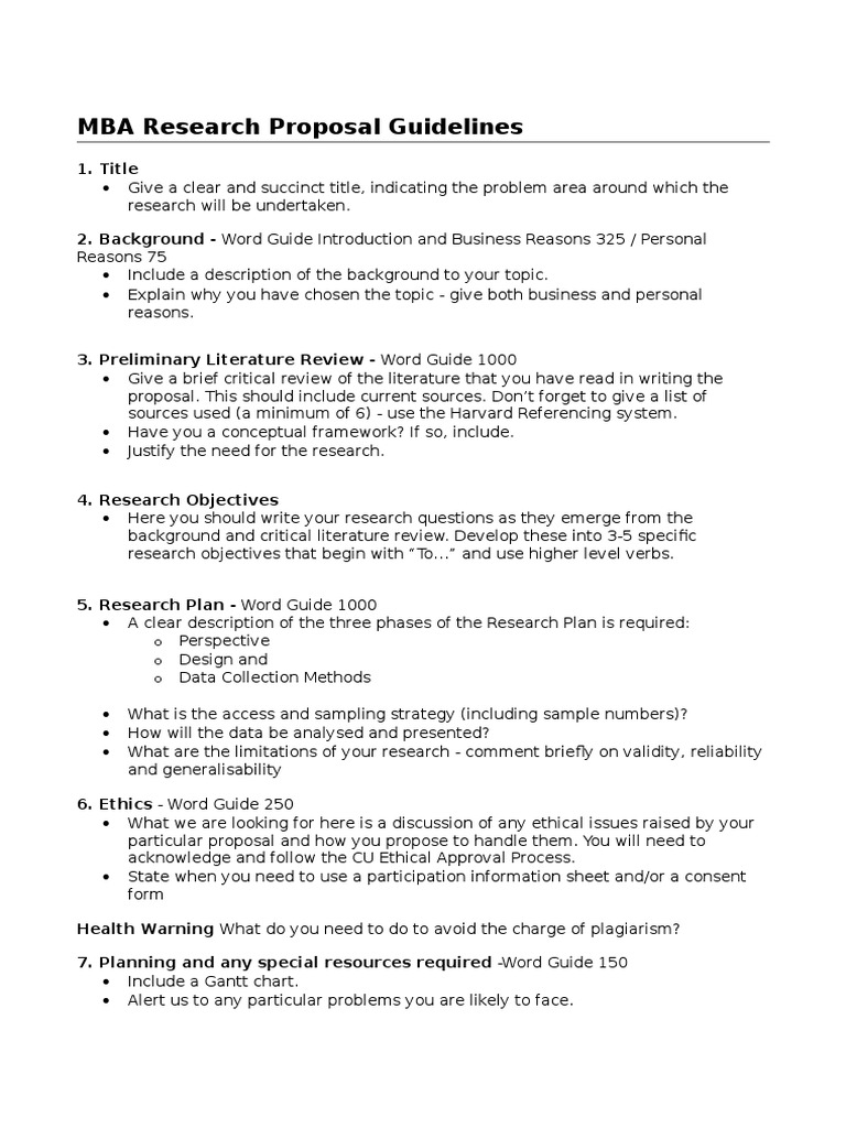MBA Research Proposal Guidelines | PDF