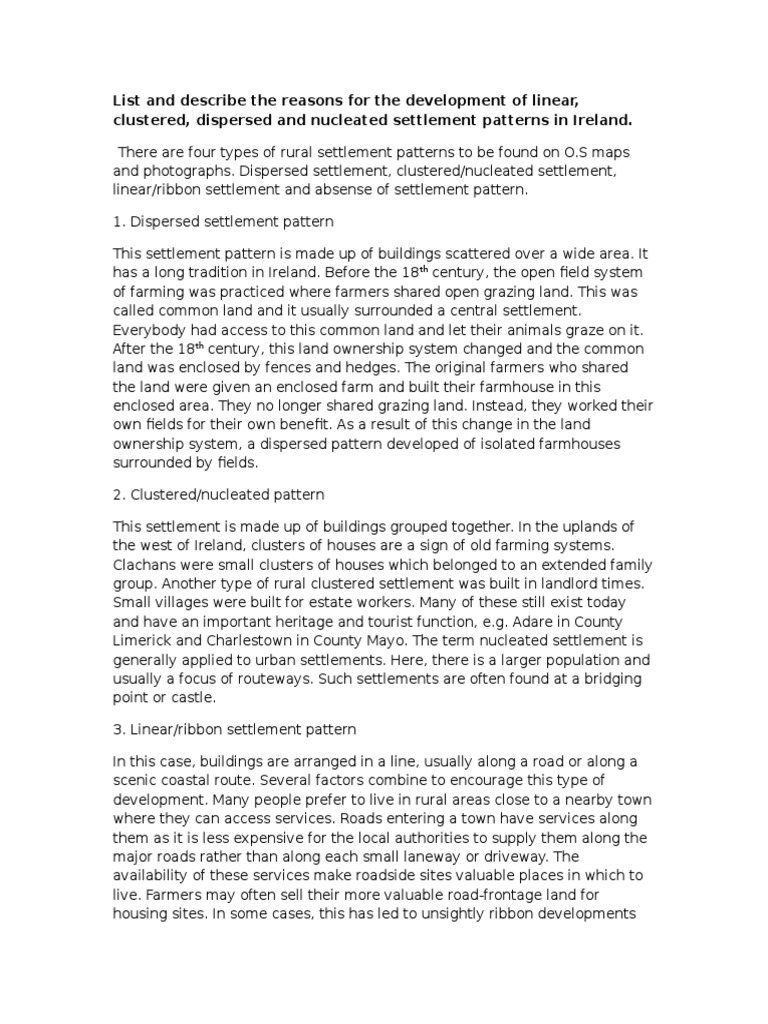 Factors Behind Linear, Clustered, Dispersed and Nucleated Settlement in ...