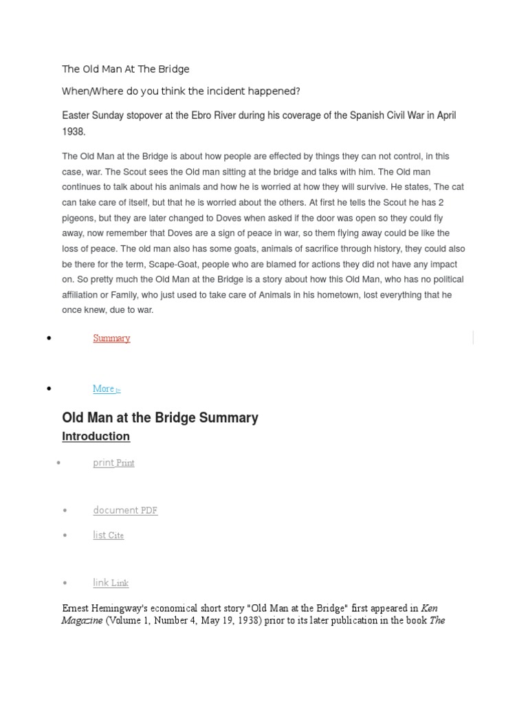The Old Man at The Bridge | PDF | Ernest Hemingway | Spanish Civil War