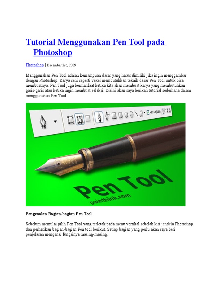 Tutorial Menggunakan Pen Tool Pada Photoshop | PDF