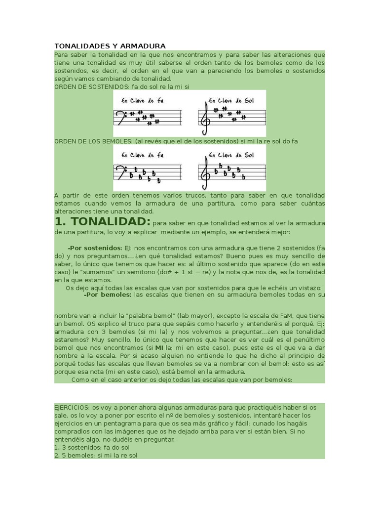 Tonalidades y Armadura | PDF | Escala (música) | Notación musical