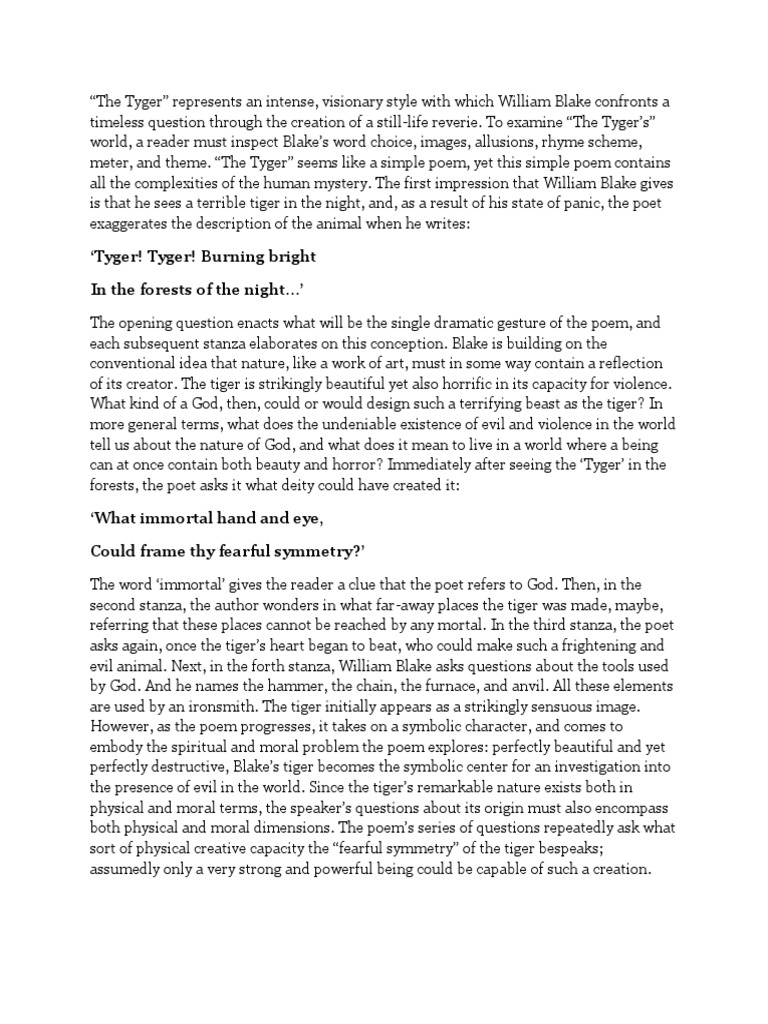 The Tyger | PDF | William Blake | Poetry