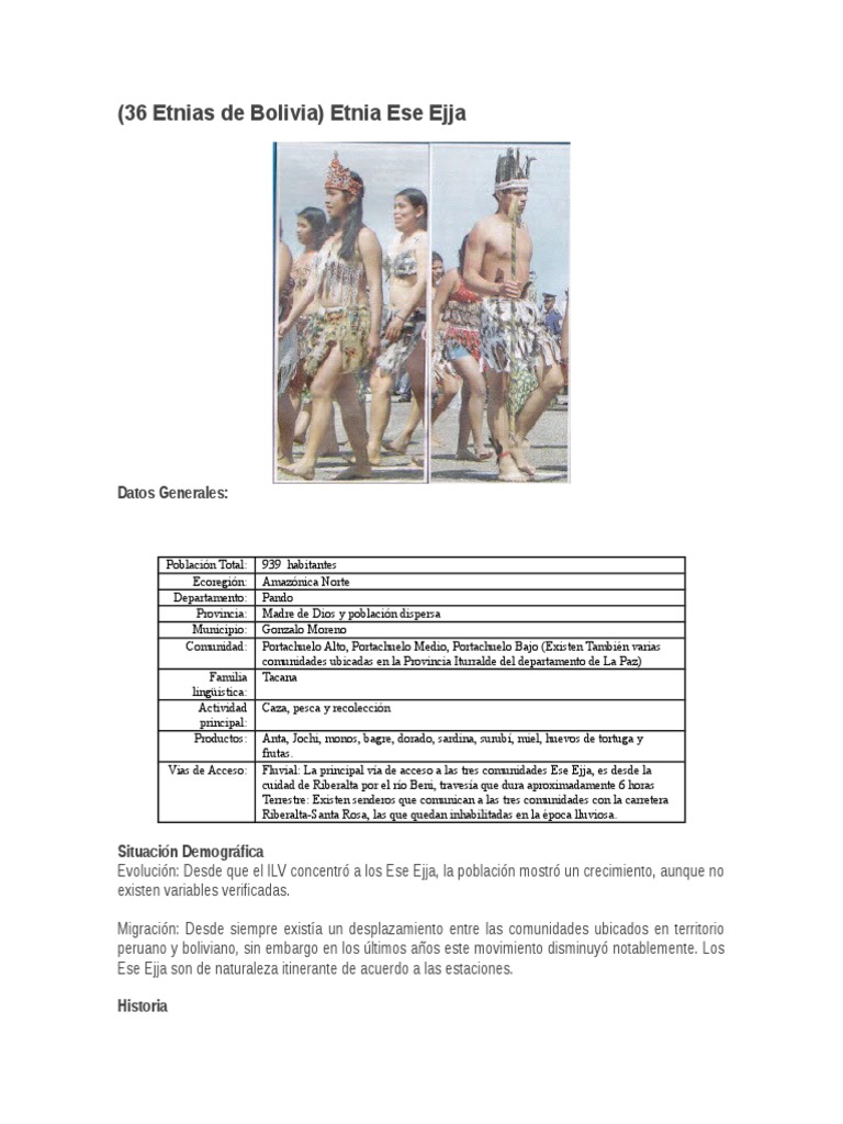 Esse Ejja-36 Etnias de Bolivia | PDF | Familia | Mujer