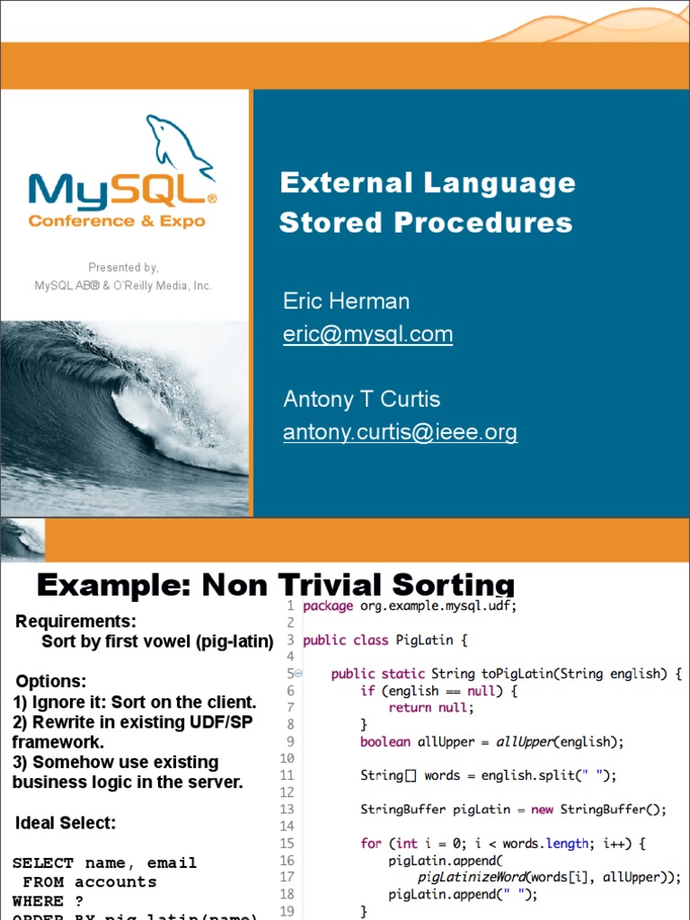 A Tour of External Language Stored Procedures For MySQL Presentation | PDF | My Sql | Perl