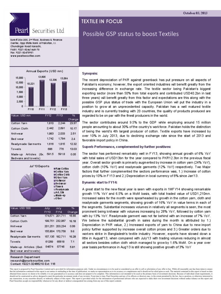 Possible GSP Status To Boost Textiles: Textile in Focus | PDF | Cotton ...