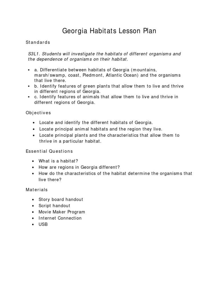 Georgia Habitats Lesson Plan | PDF | Georgia (U.S. State) | Conservation