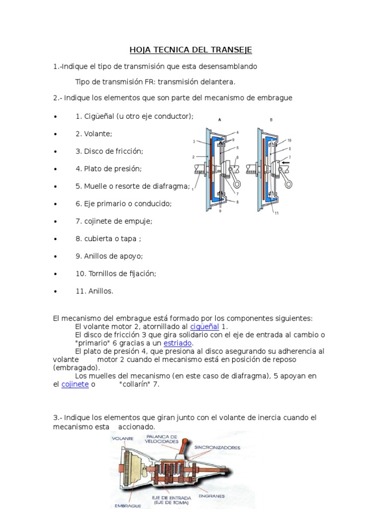 Hoja Tecnica Del Transeje | PDF | Embrague | Transmisión (Mecánica)