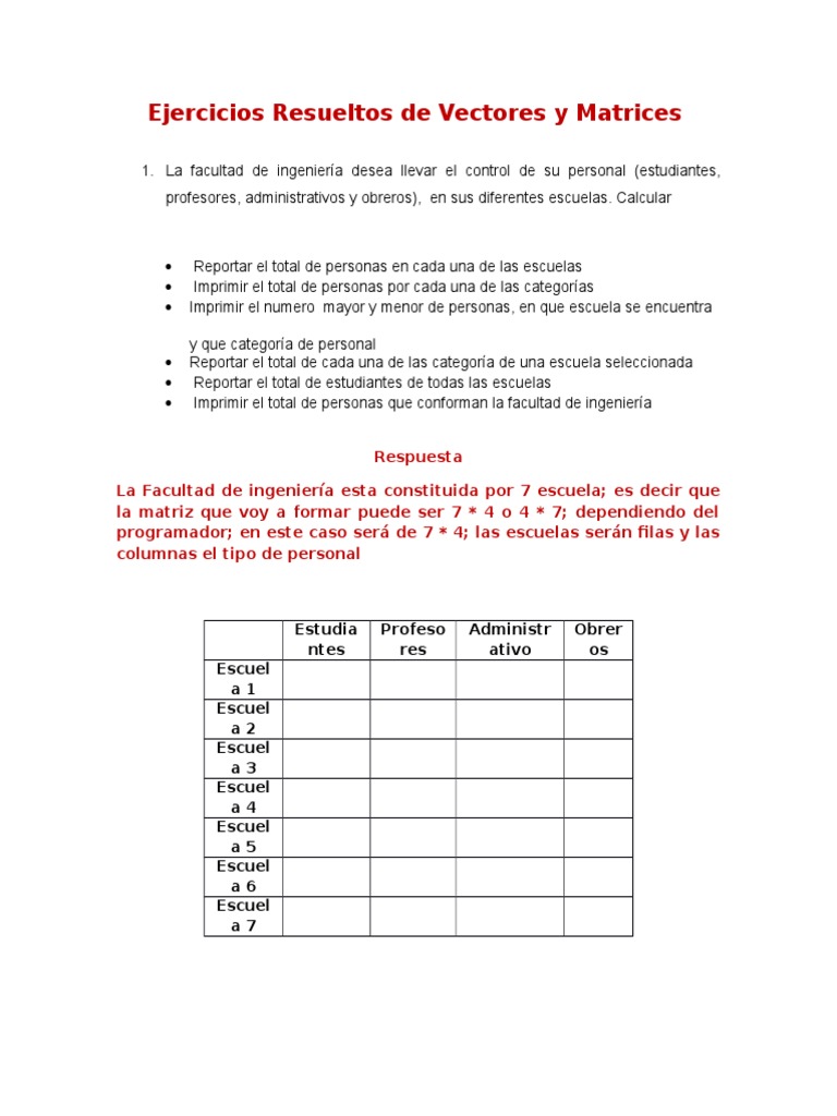 Ejercicios Resueltos de Vectores y Matrices | PDF | Matriz (Matemáticas ...