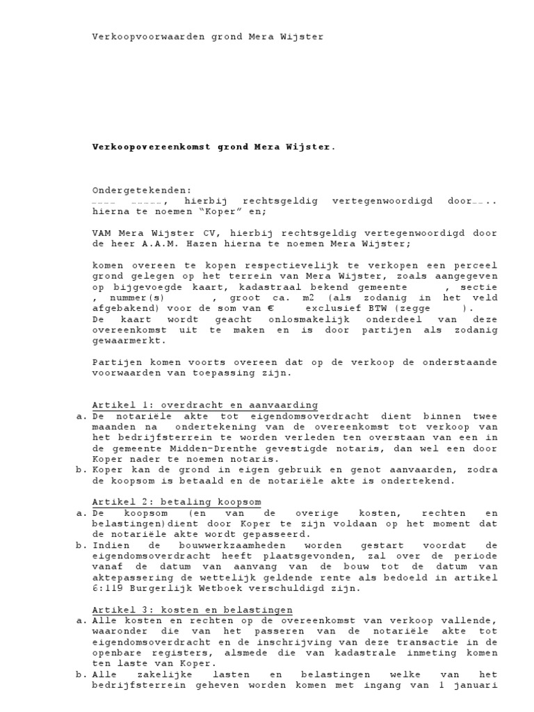 Verkoopovereenkomst | PDF