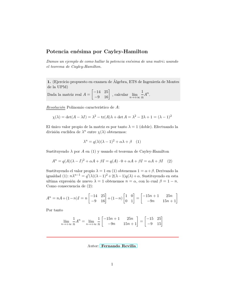 Potencia N-Ésima Por Hamilton Cayley | PDF