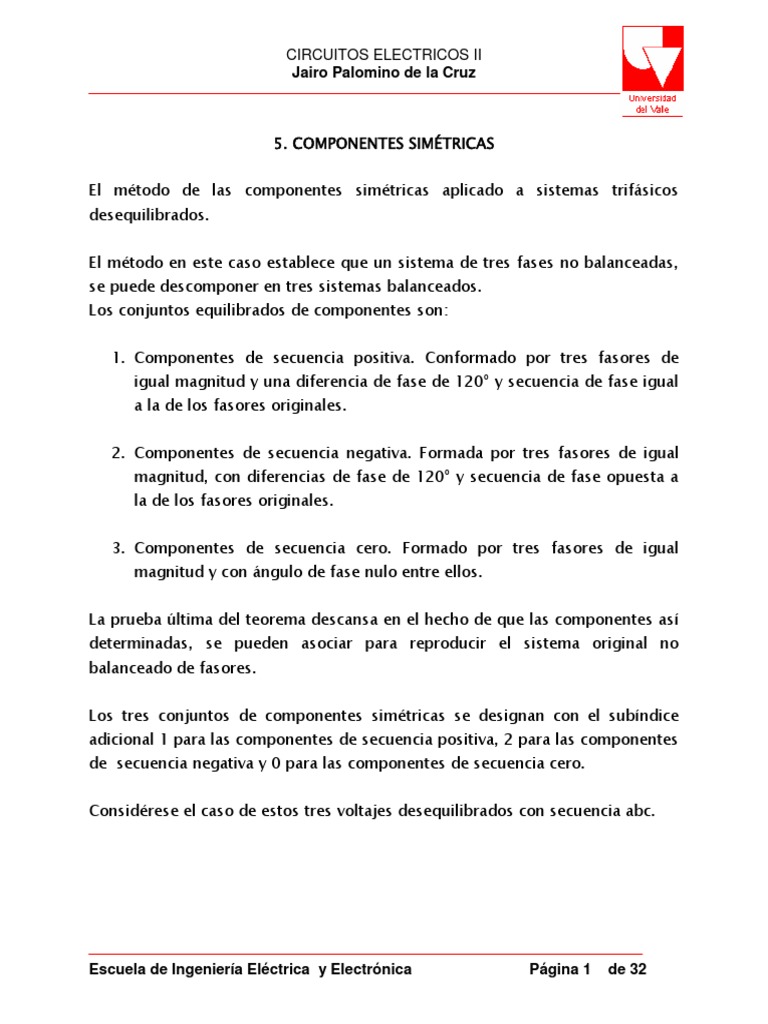 Componentes Simétricas | PDF | Corriente eléctrica | voltaje