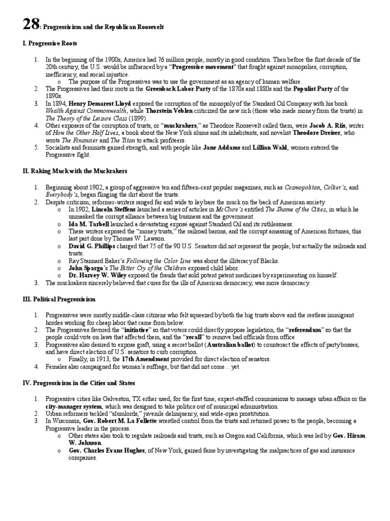 An American Pageant (13th Edition) : Chapter 28 Outline: Progressivism ...