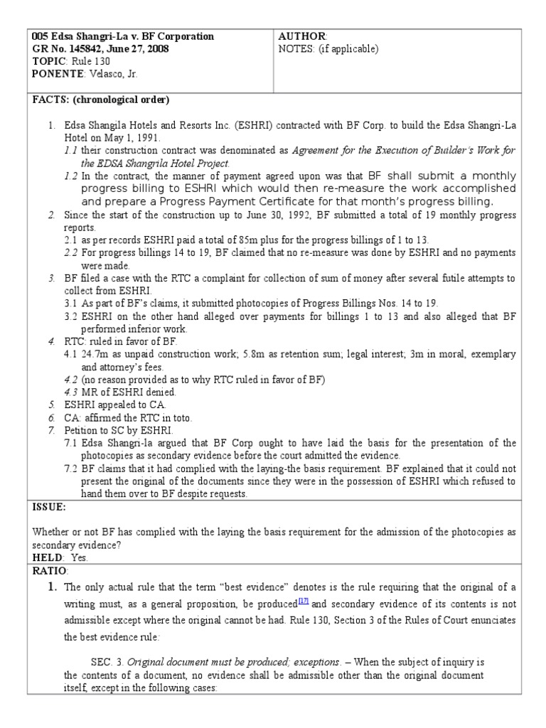 005 Edsa Shangri-La Hotel v. BF Corp. | PDF | Offer And Acceptance ...