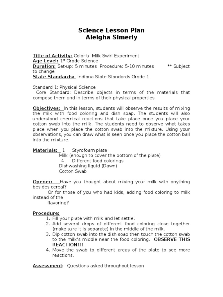 Colorful Milk Swirl Science Experiment | PDF | Milk | Learning