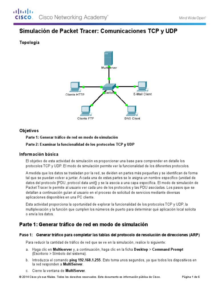 7 3 1 2 Packet Tracer Simulation Exploration Of Tcp And Udp Instructions Pdf Protocolo De