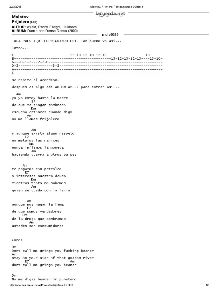 Molotov, Frijolero - Tablatura para Guitarra | PDF
