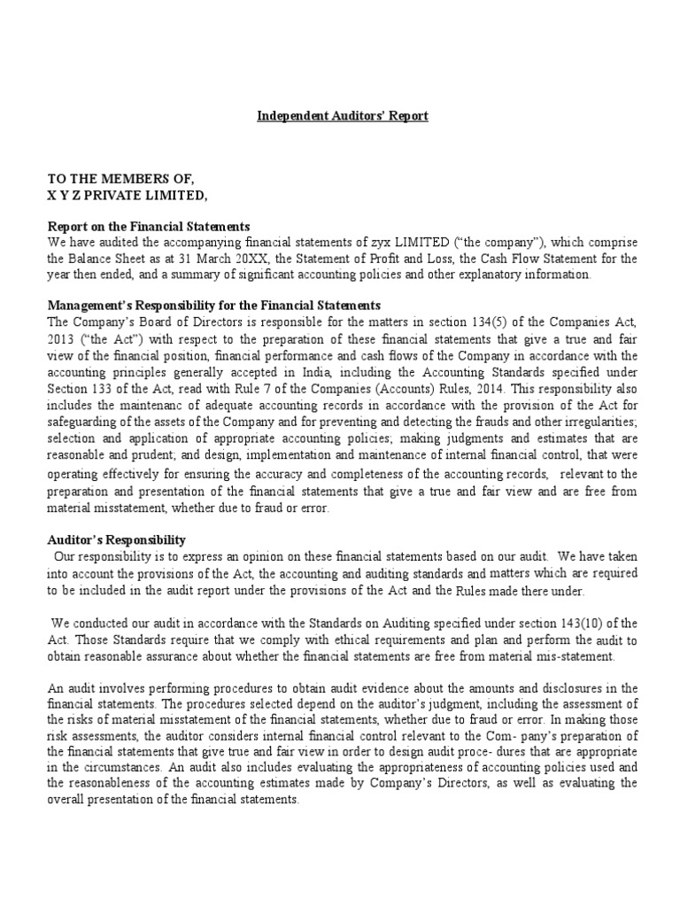 Independent - Audit - Report INDIA | PDF | Going Concern | Audit