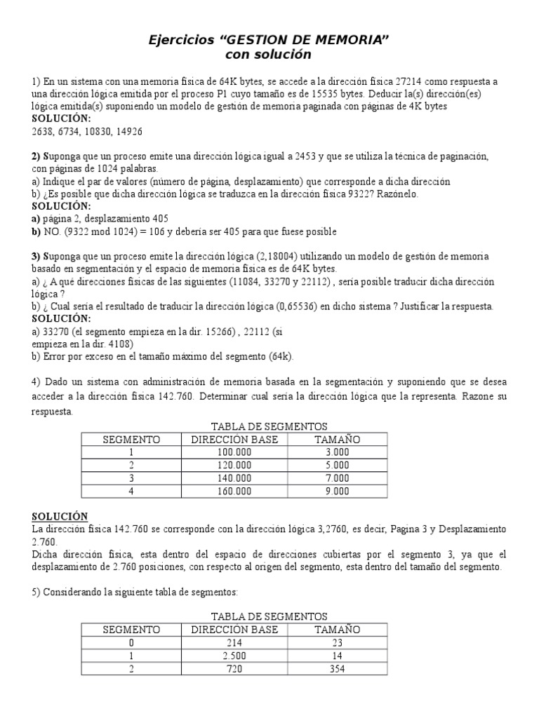 Ejercicios Gestionmemoria Alumnos Con-Solucion-1 | PDF | Poco | Byte