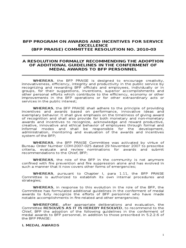 BFP Medal Awards Guidelines | PDF | Firefighting | Ambulance