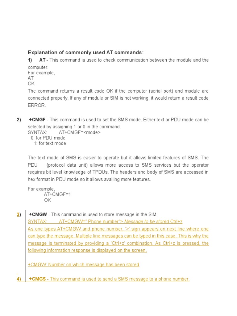 Common AT Commands for GSM Modules | PDF | Computers | Technology ...