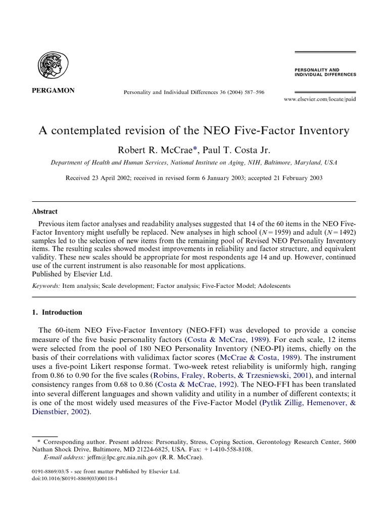 Neoffi.pdf | Psychological Testing | Psychological Concepts