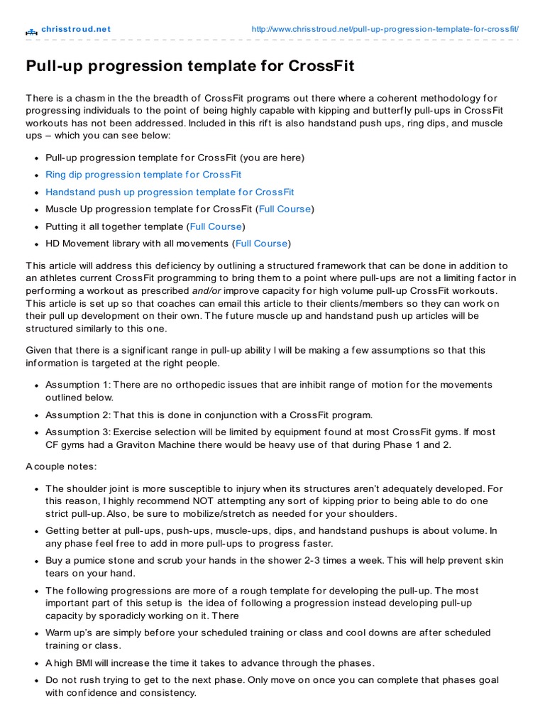 Pullup Progression Template For CrossFit | PDF | Physical Exercise | Recreation