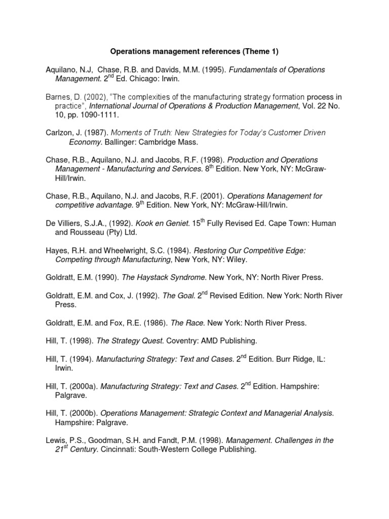 Theme 1 - Operations Management References | Publishing Companies ...