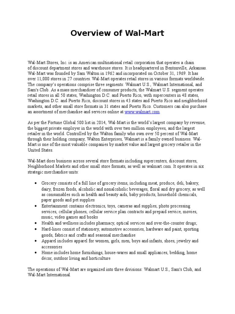 Overview of Walmart | PDF | Walmart | Retailers