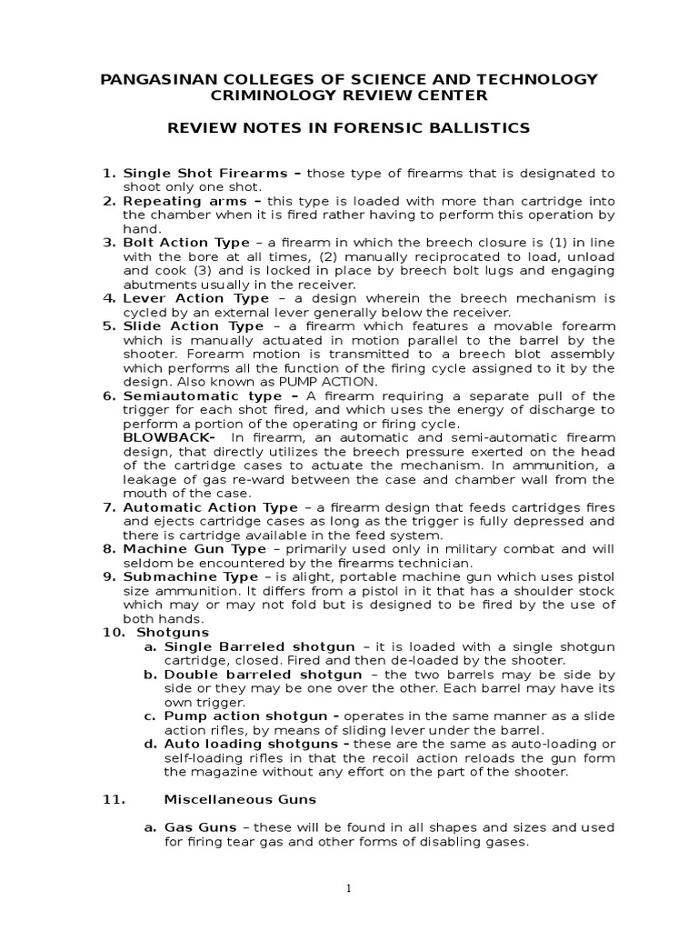 Reviewer in Forensic Ballistics | PDF | Cartridge (Firearms) | Bullet