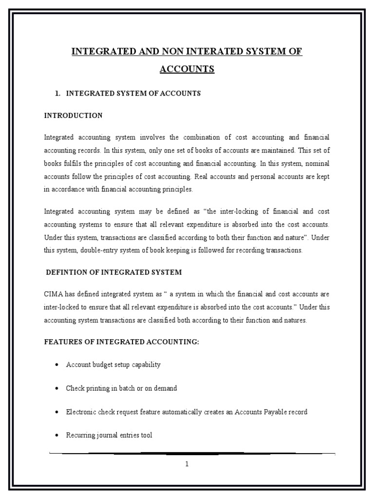 Project Integrated and Non Integrated System of Accounting | PDF ...