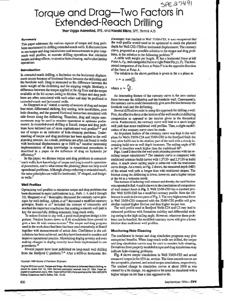 Torque and Drag-Two Factors in Extended-Reach Drilling: Thor V&o ...