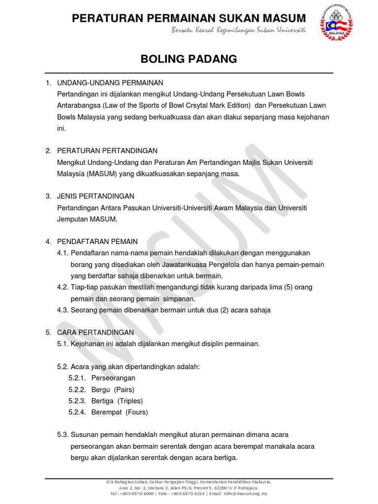 Peraturan Permainan Sukan MASUM 2014 - Boling Padang | PDF